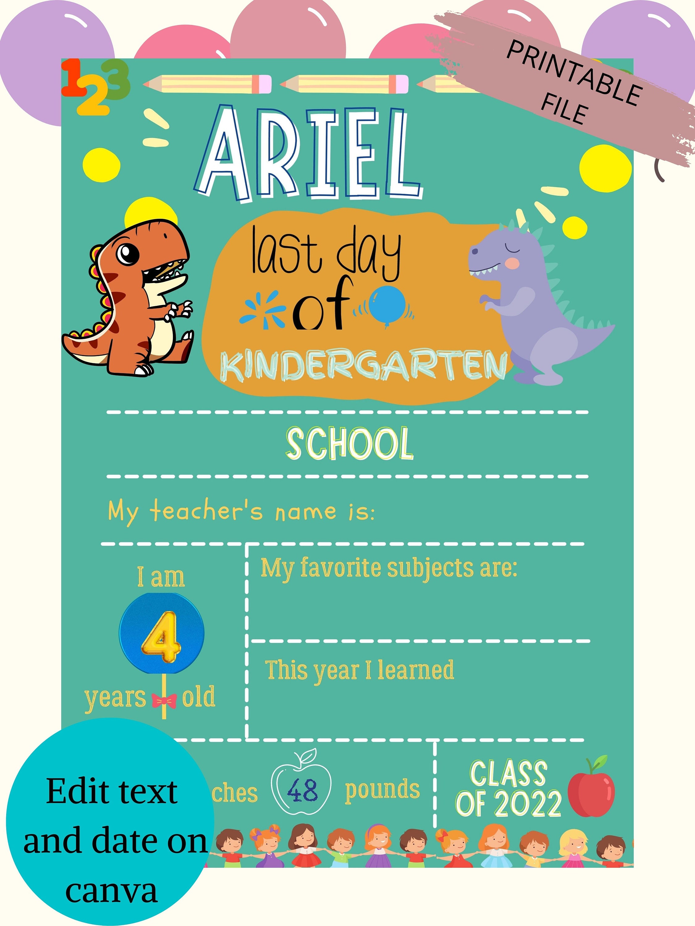 Editable First or Last Day of School Any Grade Sign for Boy or Girl ...