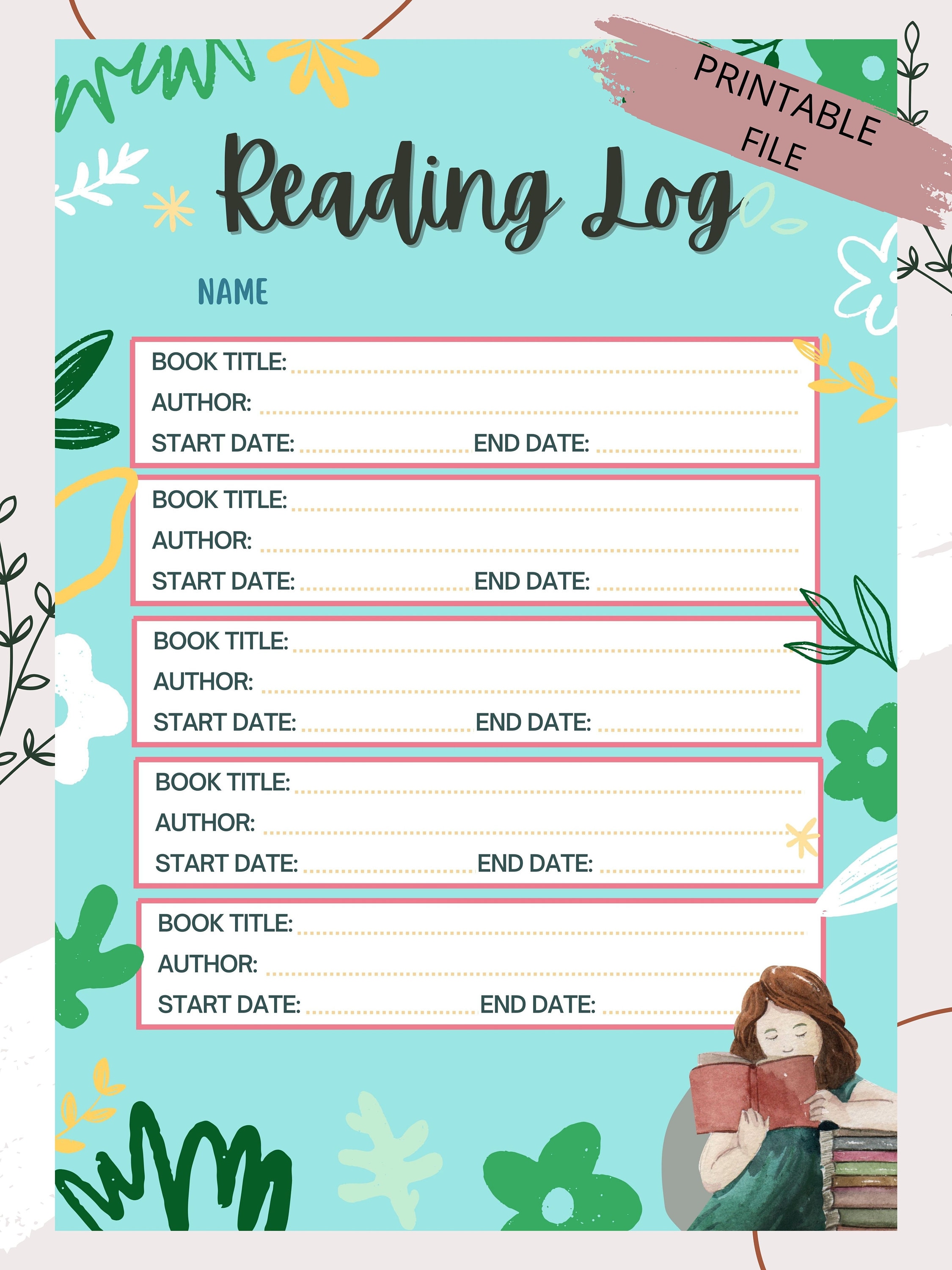 Kids Reading Log Printable, Printable Reading Log for Kids, Reading Log ...