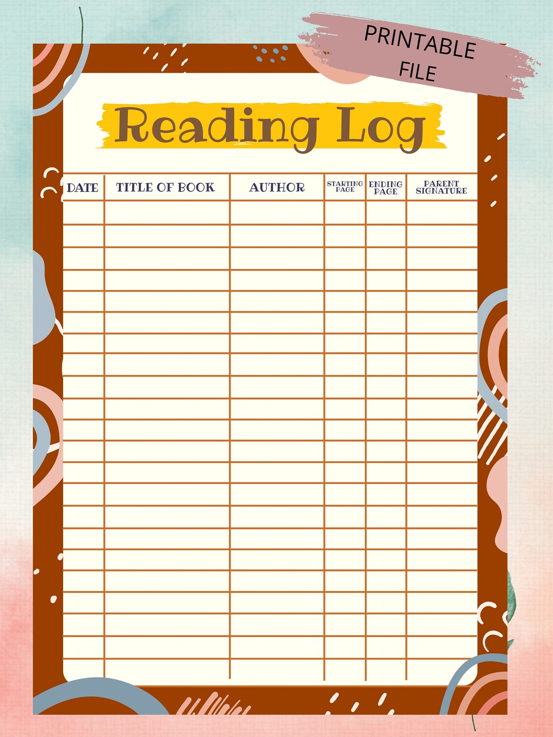 Kids Reading Log Printable, Printable Reading Log for Kids, Reading Log ...