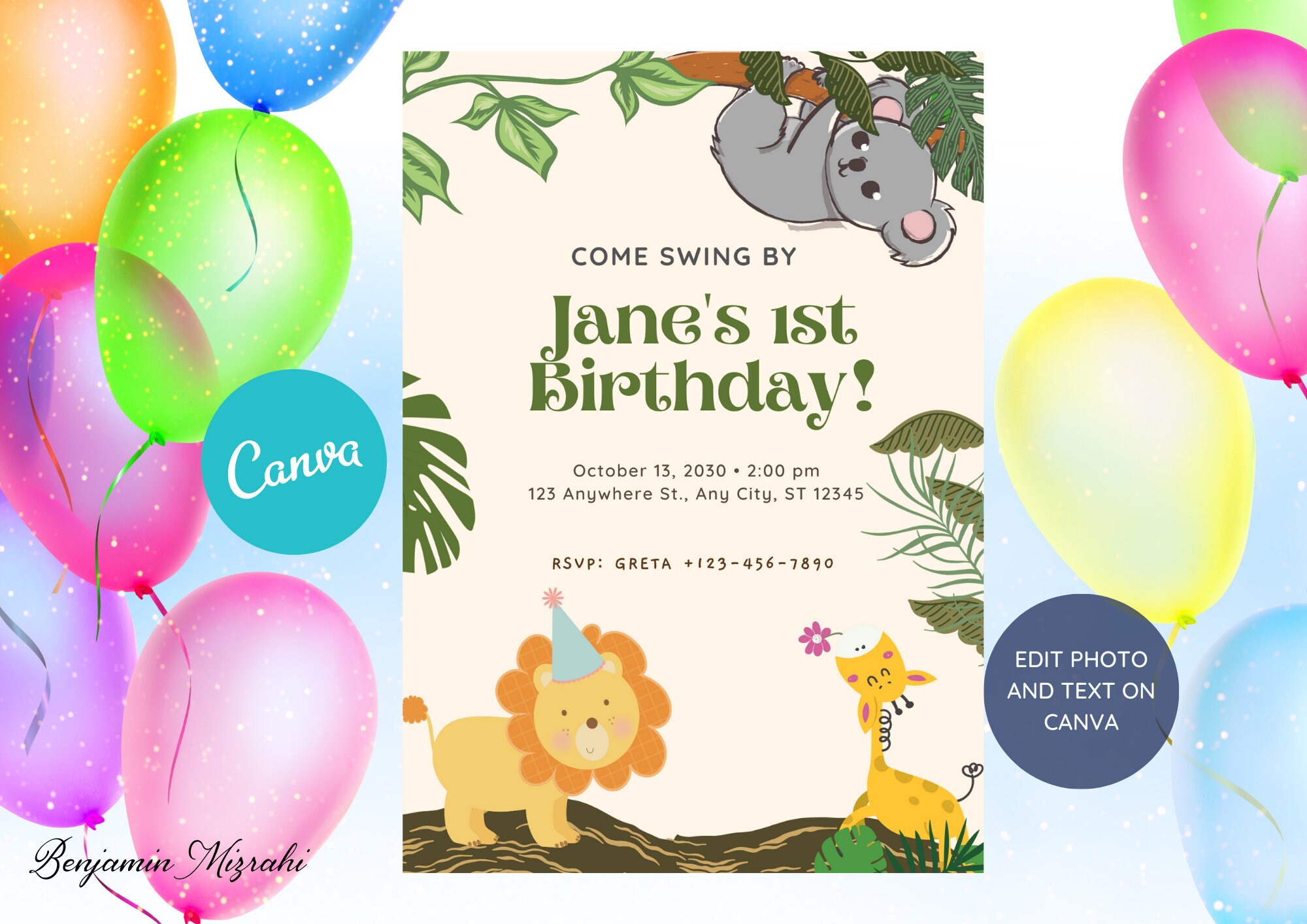 Editable Jungle Birthday Invitation Birthday Party Digital Download ...
