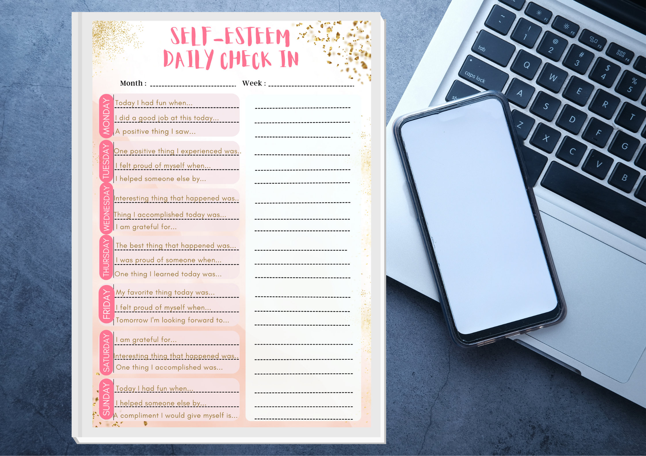 Daily Self-esteem Journal Printable Worksheet Child Therapy Counseling ...