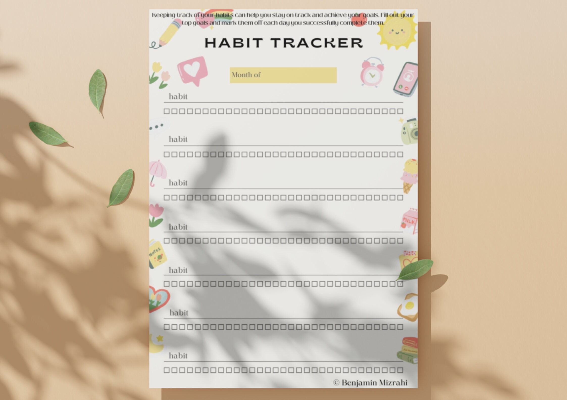 Habit Tracker Cute Template Goal Tracker Mindfulness Planner Daily ...