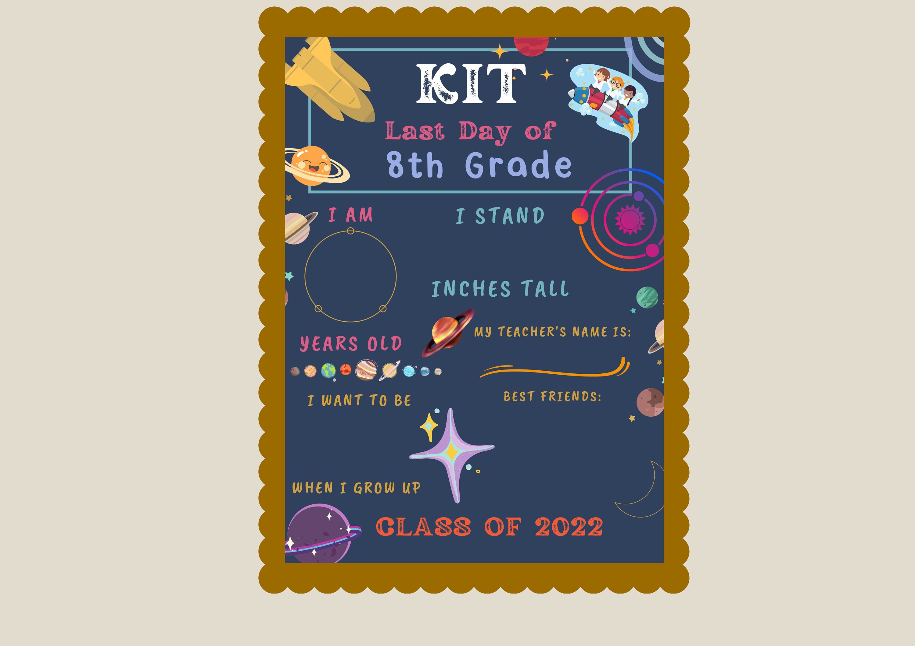 Editable First or Last Day of School - 8th Grade Boy or Girl Cute ...