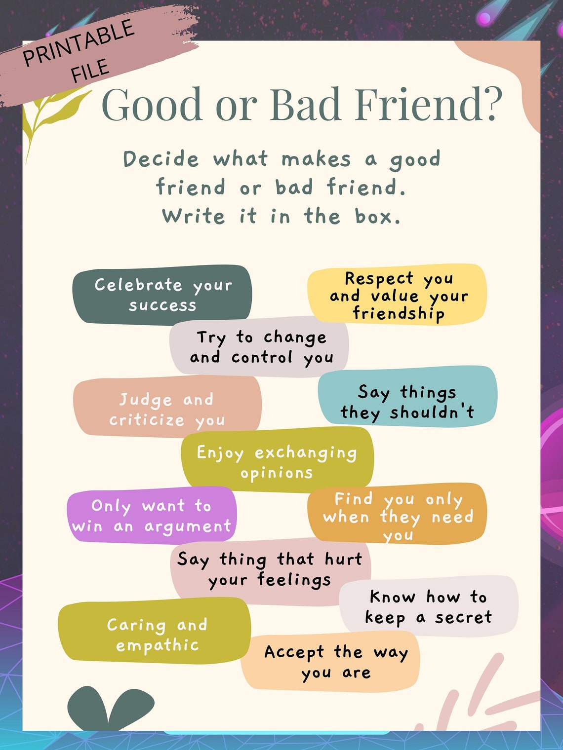 Good Vs Bad Friends Poster - PRINTABLE Social Emotional Learning Skills ...