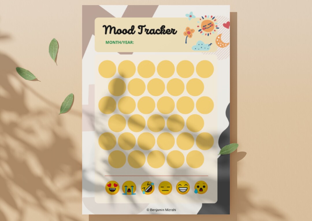 Mood Tracker Printable Kit, Monthly Mood Log, Circular Mood Chart, Mood ...