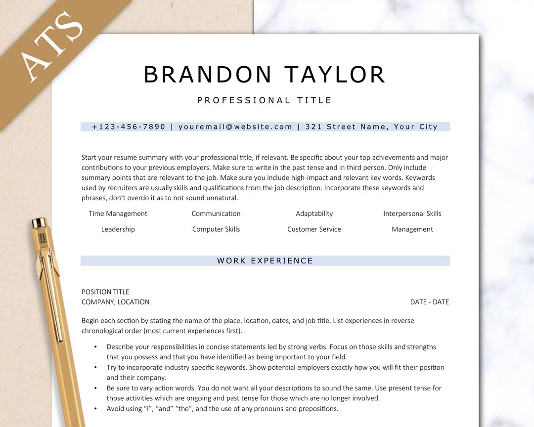 ATS Friendly Resume Template, Professional, Microsoft Word, Google Docs ...