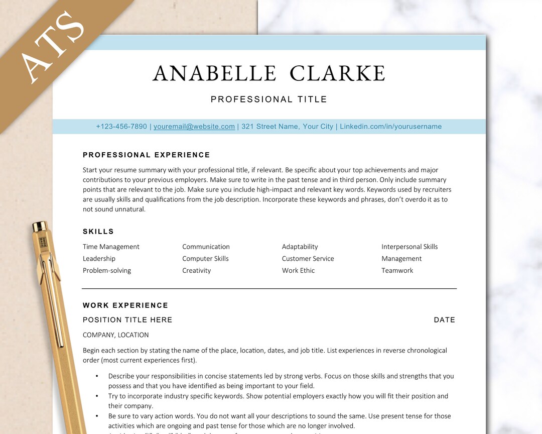ATS Friendly Resume Template, Professional, Microsoft Word, Google Docs ...