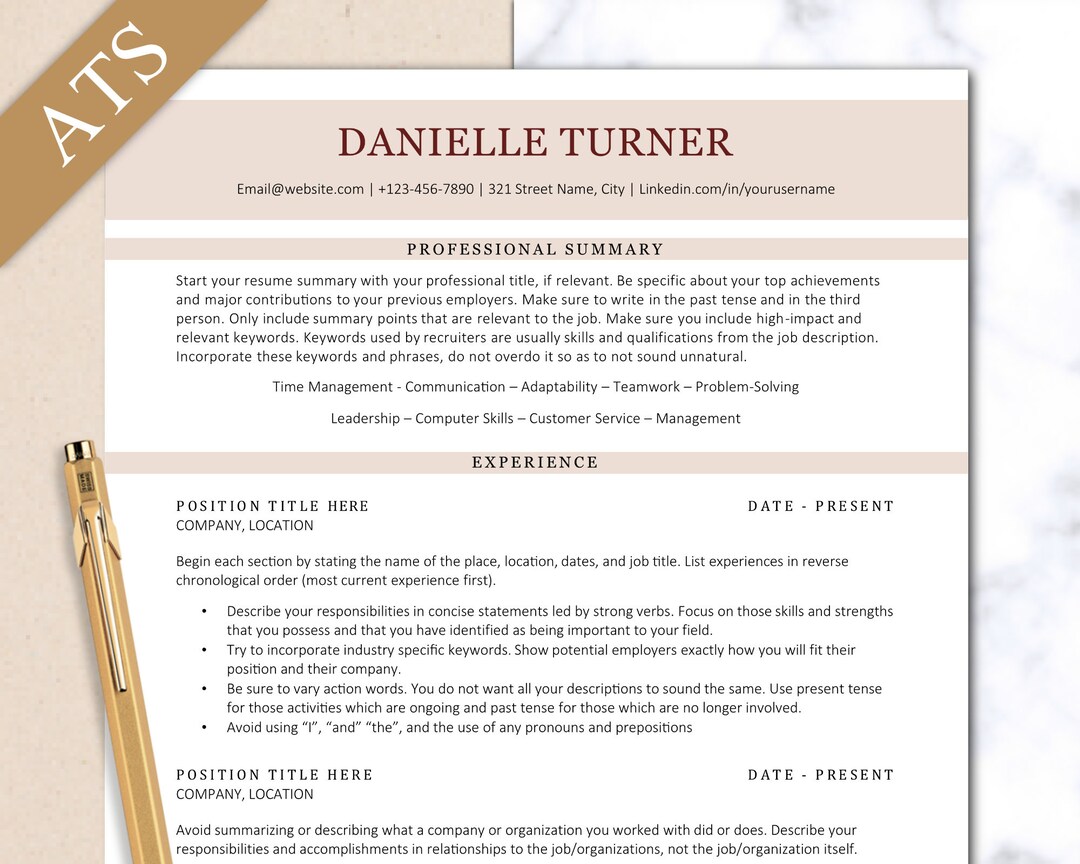 ATS Friendly Resume Template, Professional, Microsoft Word, Google Docs ...
