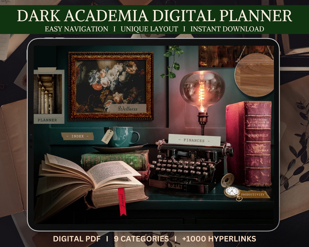 Digital Planner, Dark Academia, Undated Journal, Monday Start, Yearly ...