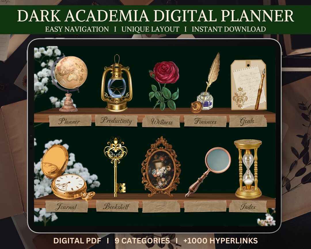 Digital Planner, Dark Academia, Undated Journal, Monday Start, Yearly ...