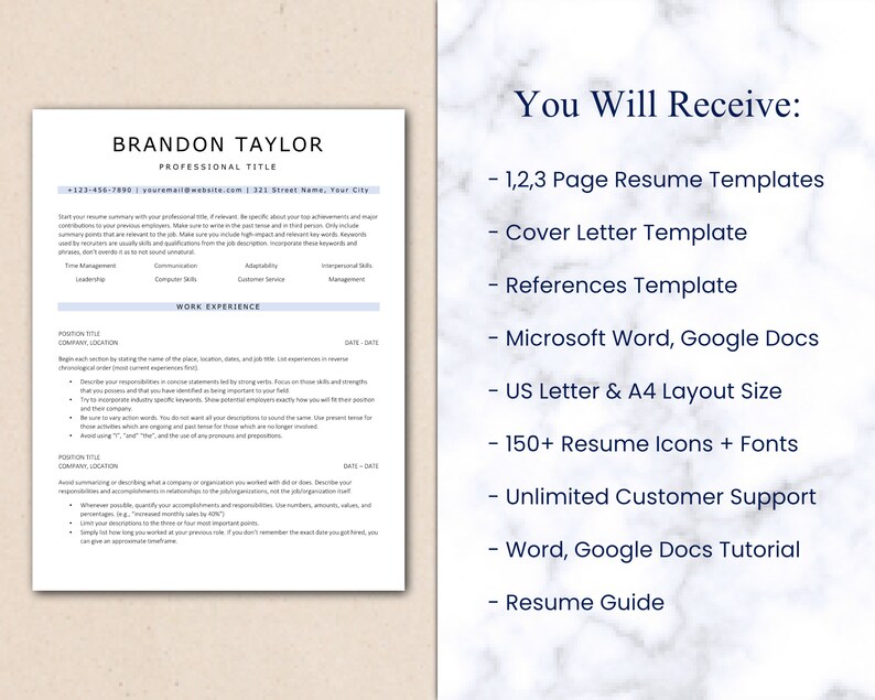 ATS Friendly Resume Template, Professional, Microsoft Word, Google Docs ...