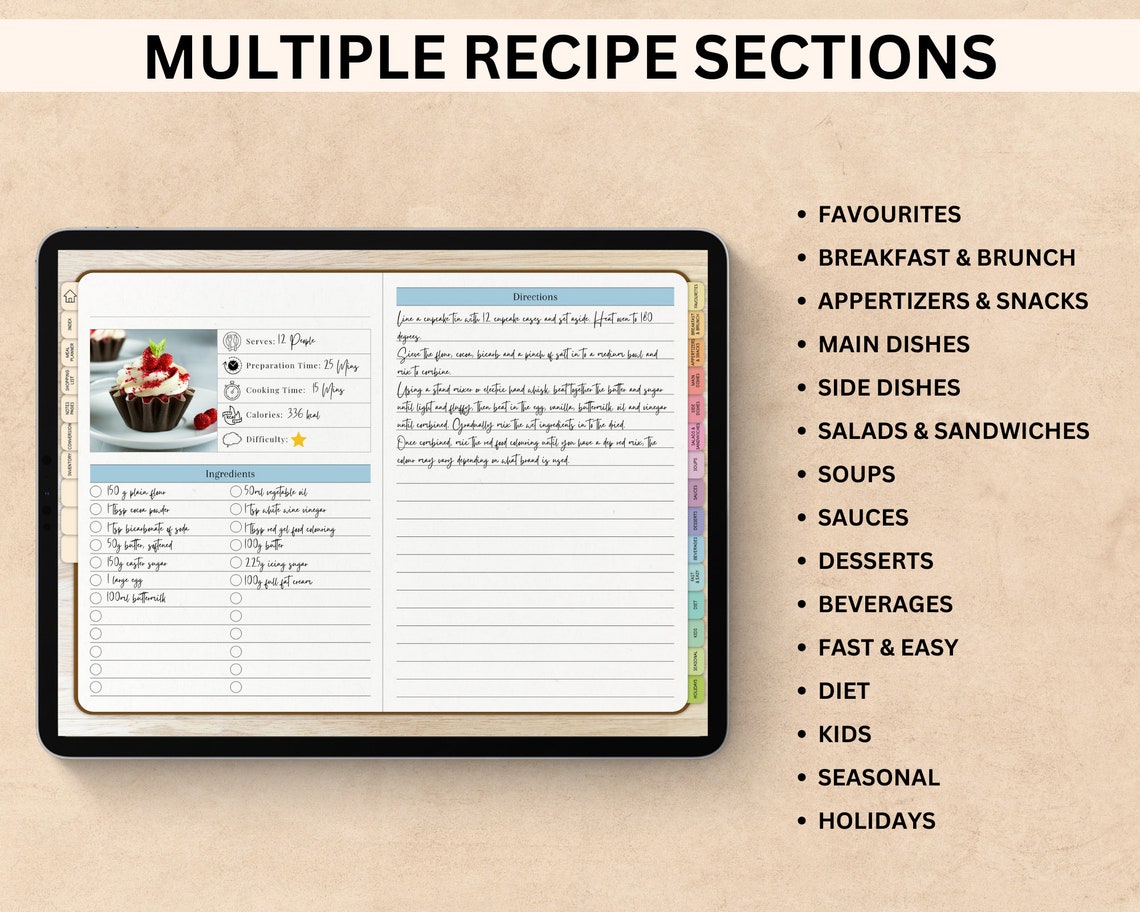 Recipe Book, Digital Cookbook, Meal Planner, Recipe Journal, Ipad ...