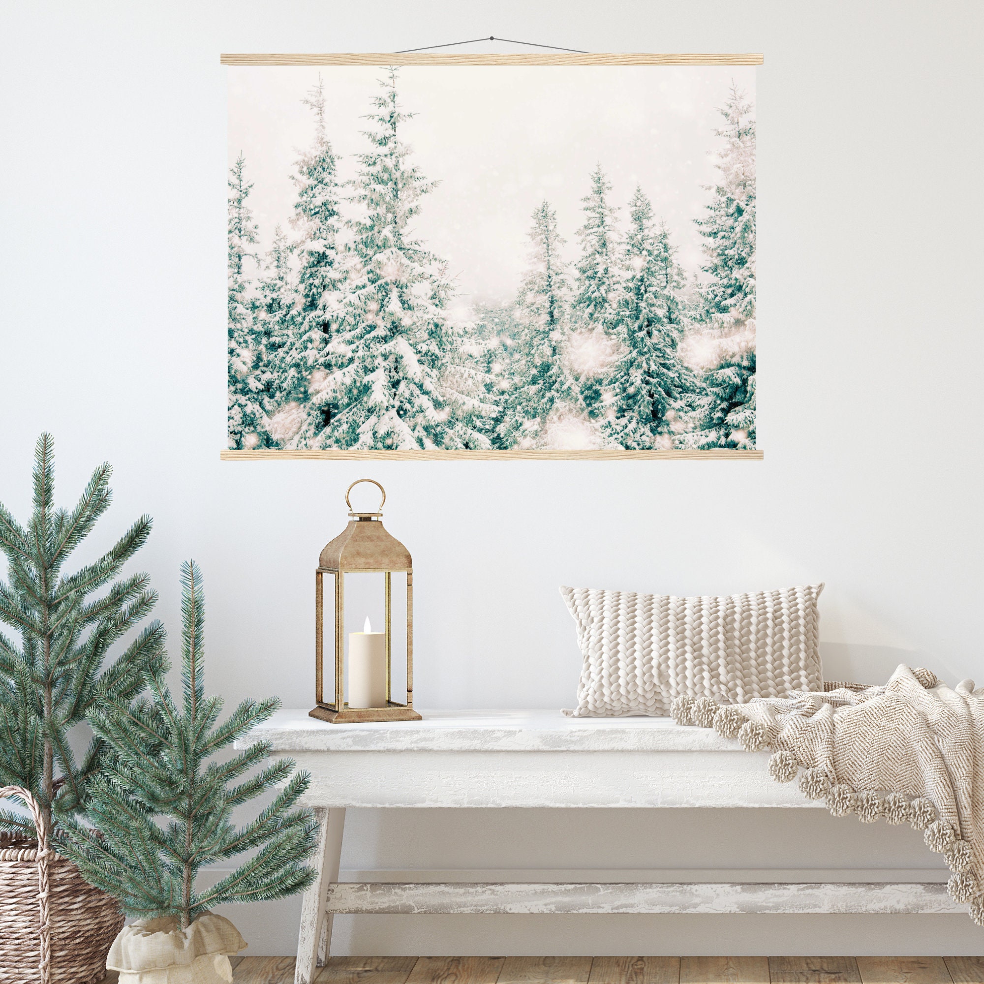 Snowy Trees Art Evergreen Forest Large Christmas Sign Winter Forest ...