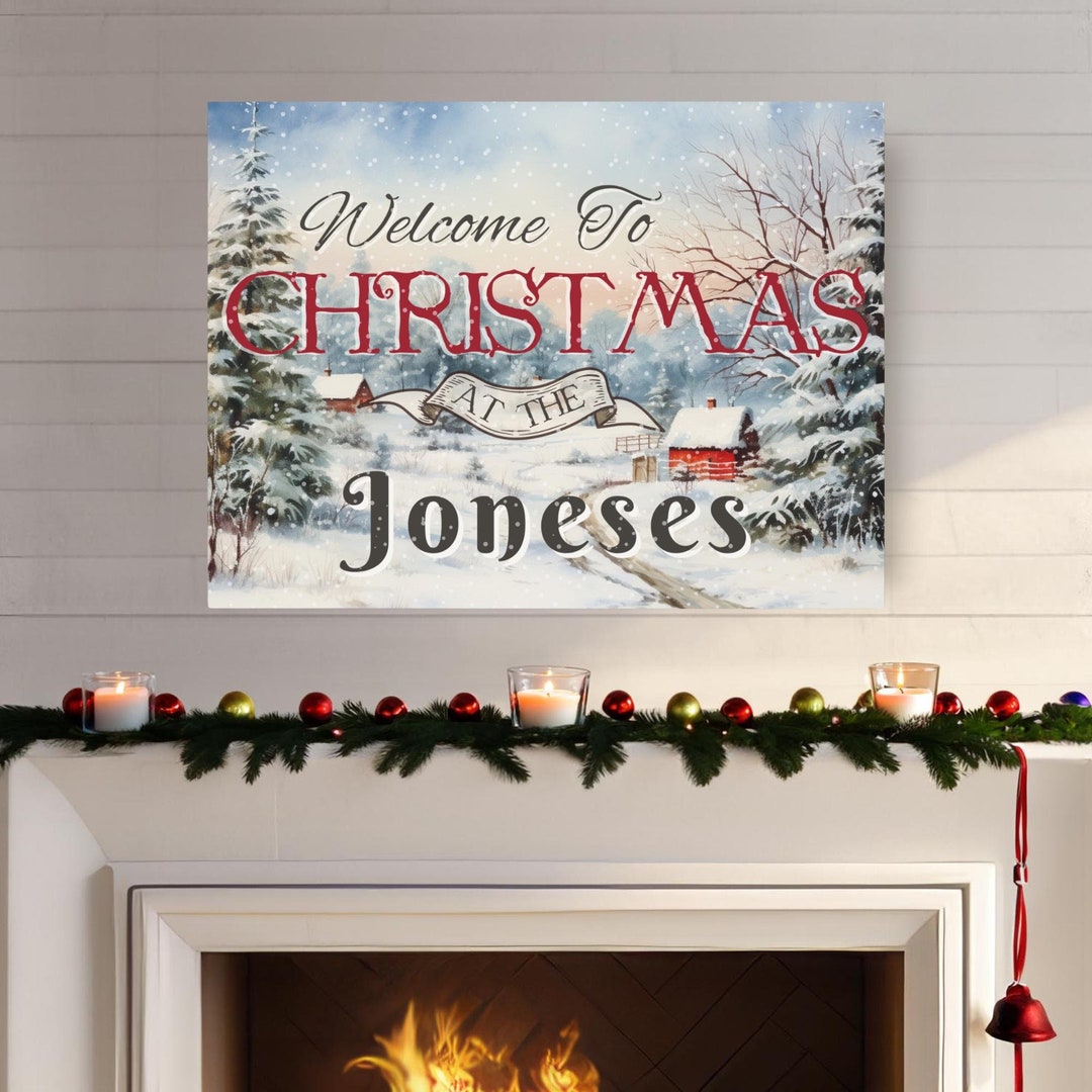 Personalized Christmas Welcome Sign: Family Name Holiday Canvas - Etsy