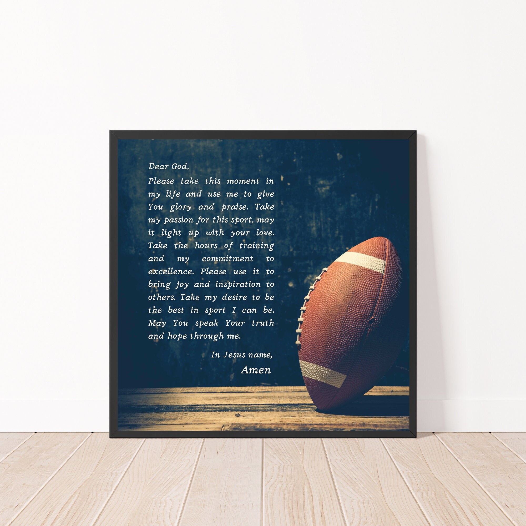 Football Prayer Poster: Christian Athlete Gift, Teen Boy Room (digital ...