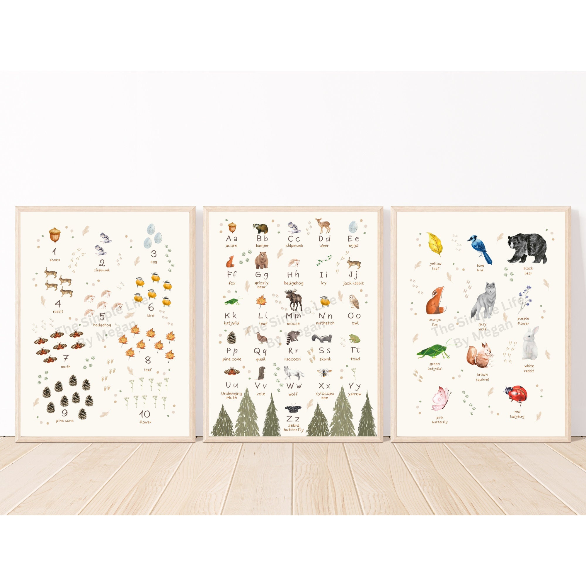 Woodland Animals Alphabet Number Chart: Educational Wall Art Set - Etsy