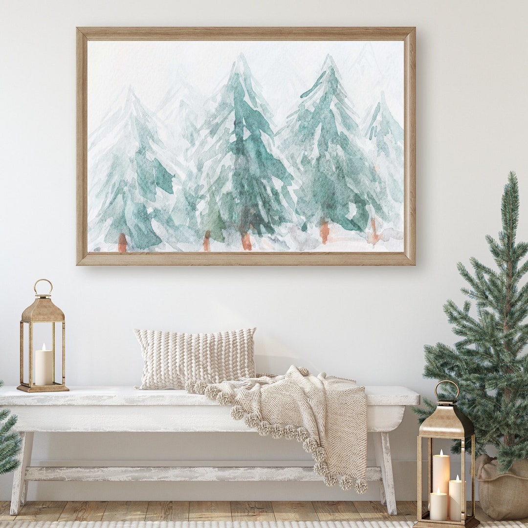 Winter Tree Poster Foggy Forest Print| Pine Tree Watercolor | Winter ...