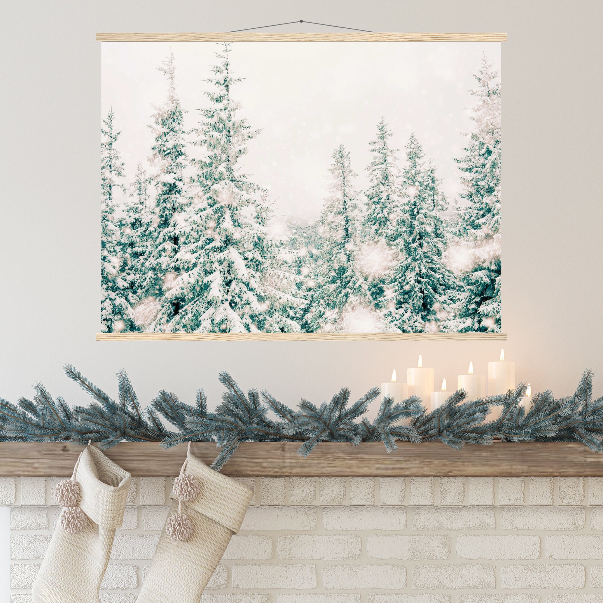 Snowy Trees Art Evergreen Forest Large Christmas Sign Winter Forest ...
