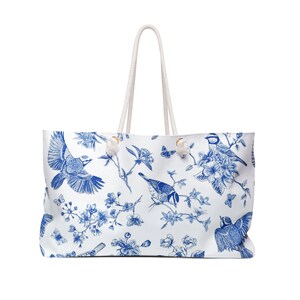 Chinoserie Toile Tote Bag |blue Toile Purse |weekend Travel Bag|toile ...