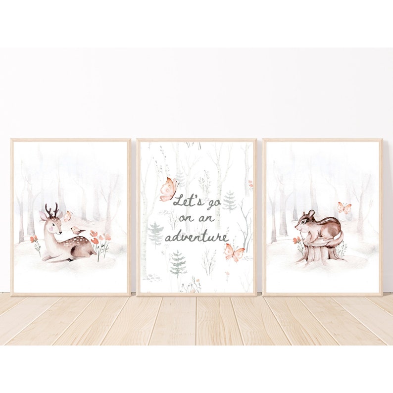 Woodland Creatures 3 Piece Wall Art Forest Nursery Decor Adventure ...