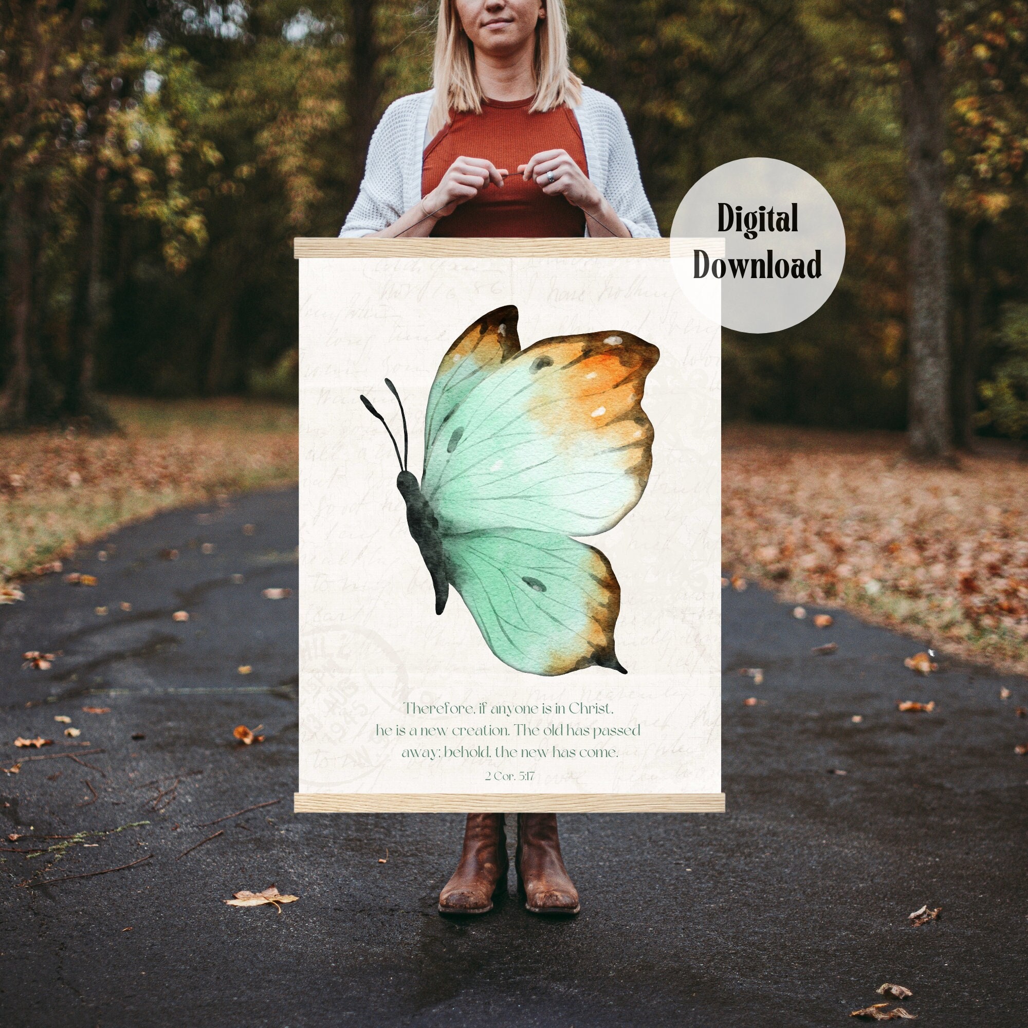 2 Corinthians 5 17 Butterfly Poster|new Creation Large Scripture Sign ...