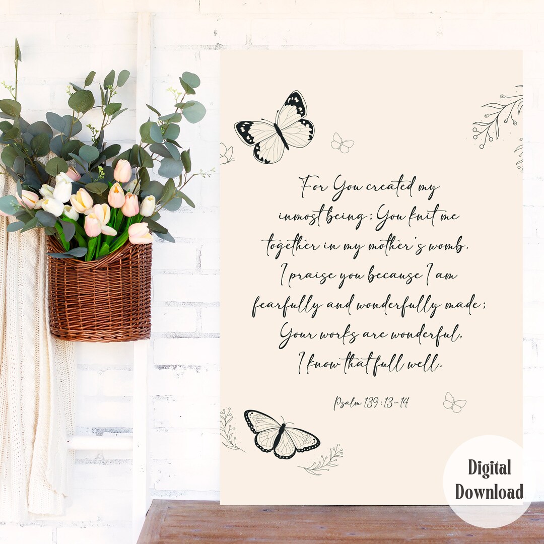Psalm 139 14 Psalm Printable Wonderfully Made Bible Verse Poster ...