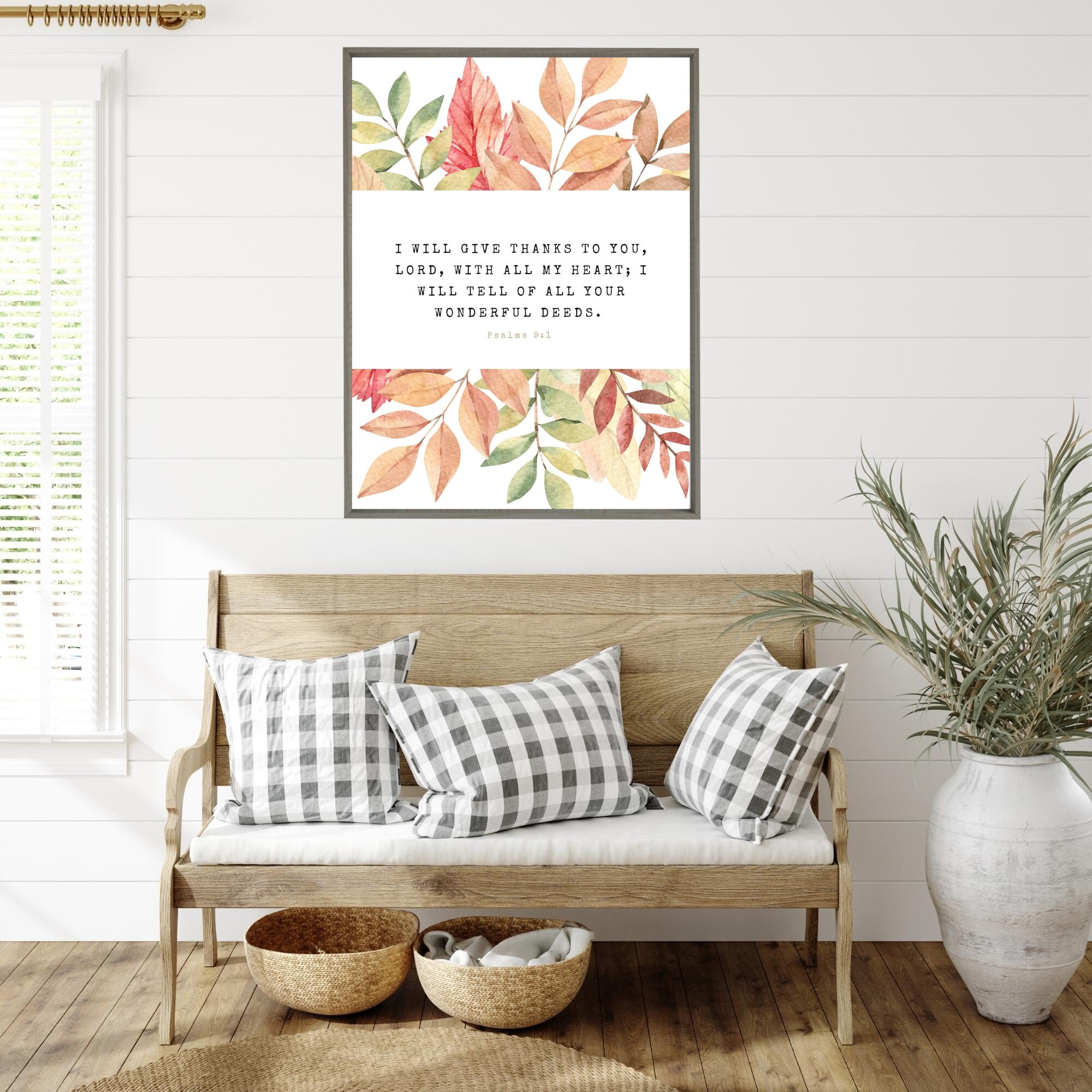 Fall Leaf Scripture Art Print | Thanksgiving Psalm 9:1 (digital ...