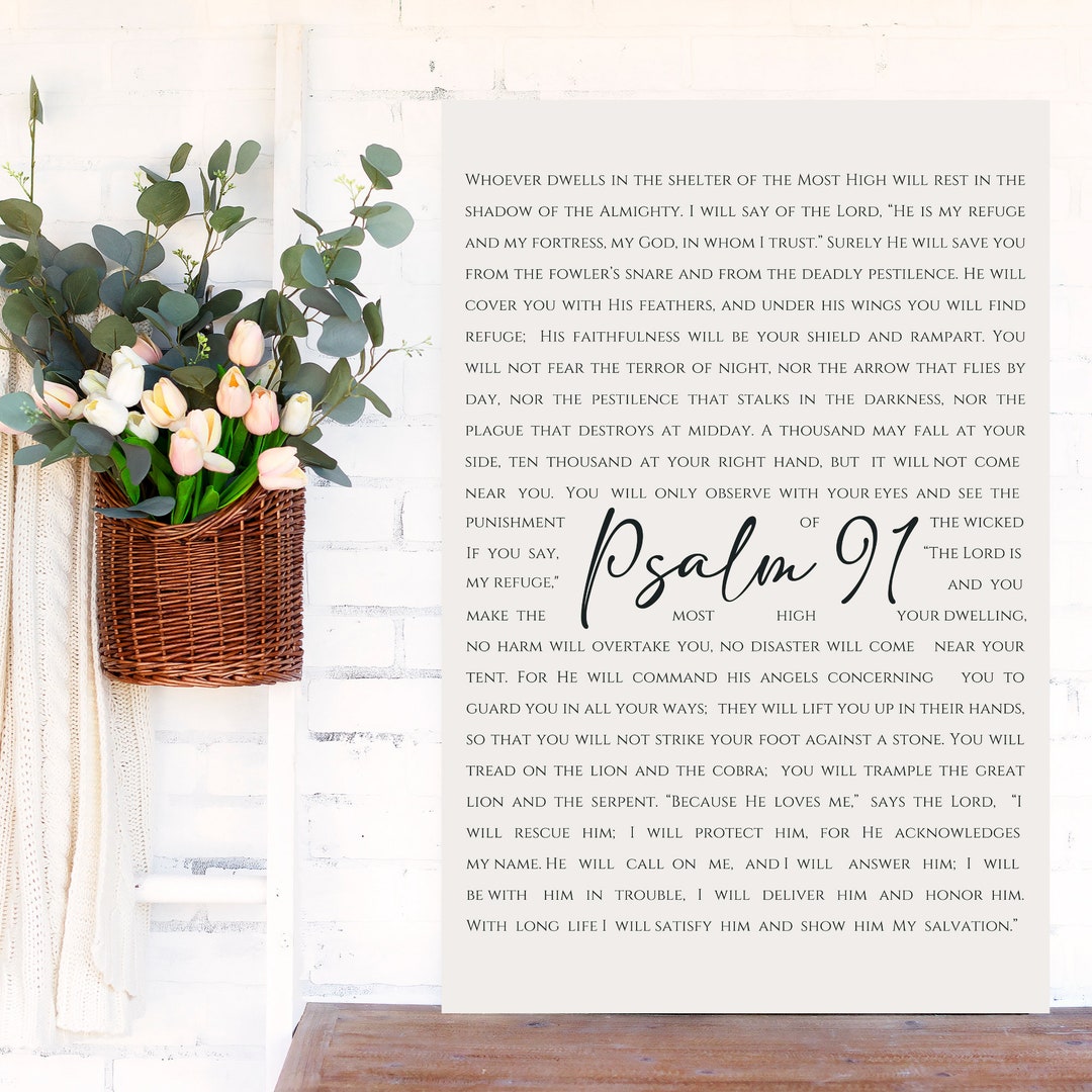 Psalms 91 Large Scripture Sign Psalm 91 Wall Art Bible Verse Poster ...