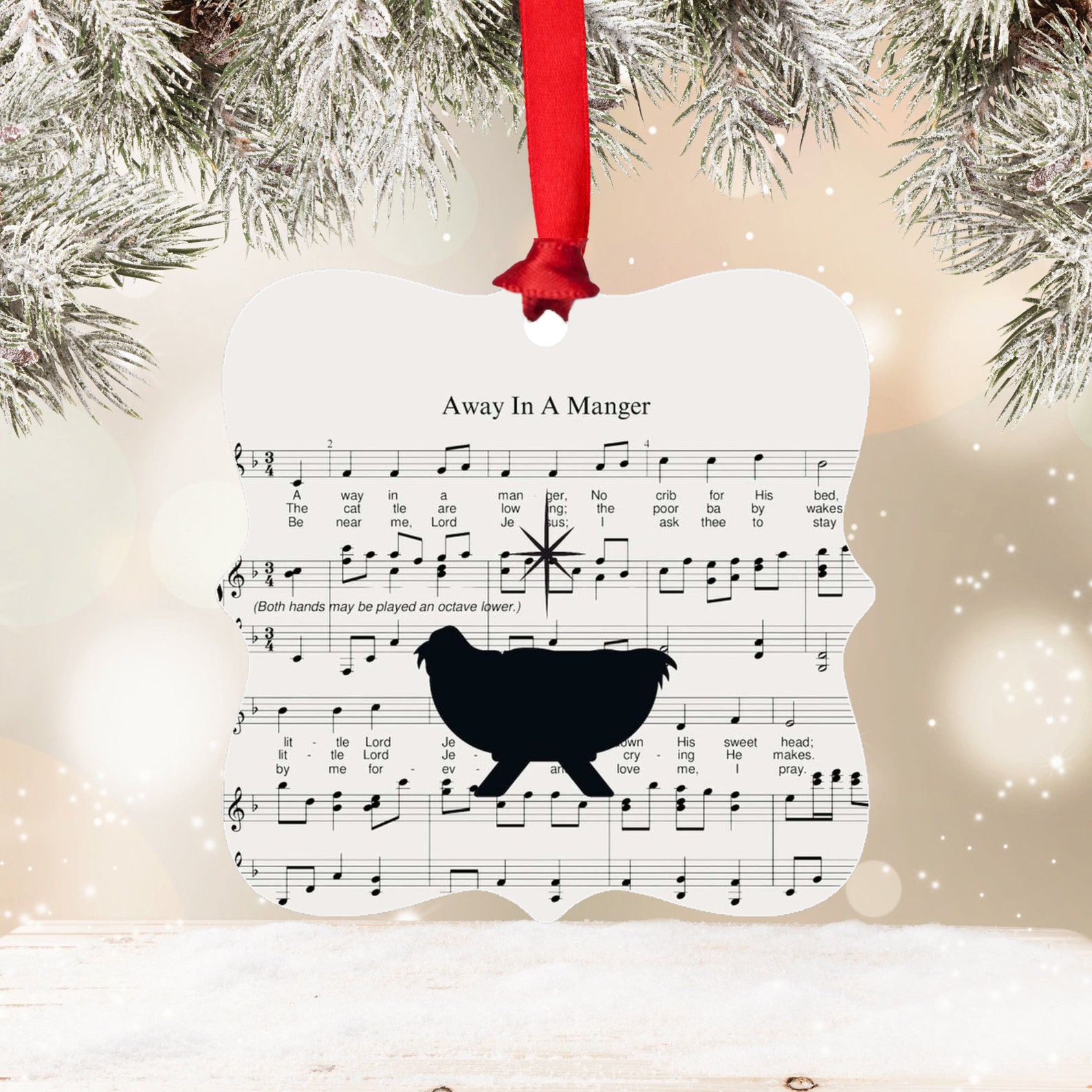 Away in A Manger Sheet Music Ornament Baby Jesus Nativity Ornament ...