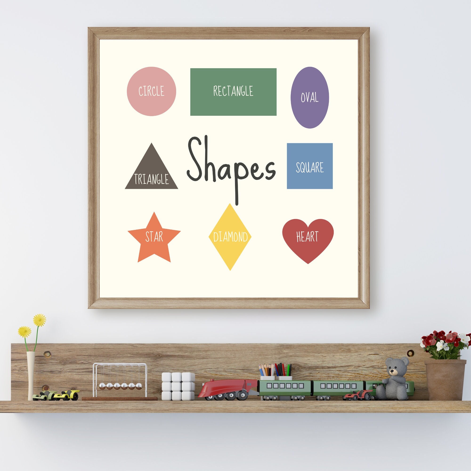 Shapes Poster |educational Poster Cute Shapes | Preschool Wall Art ...