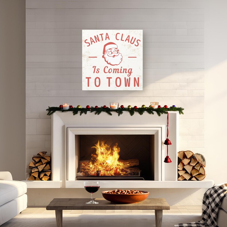 Santa Claus is Coming to Town Large Christmas Sign Vintage Santa Print ...