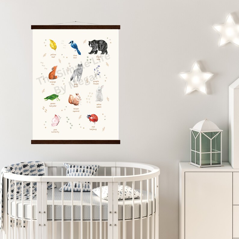 Woodland Animals Color Chart Poster: Primary Colors, Nursery Decor ...