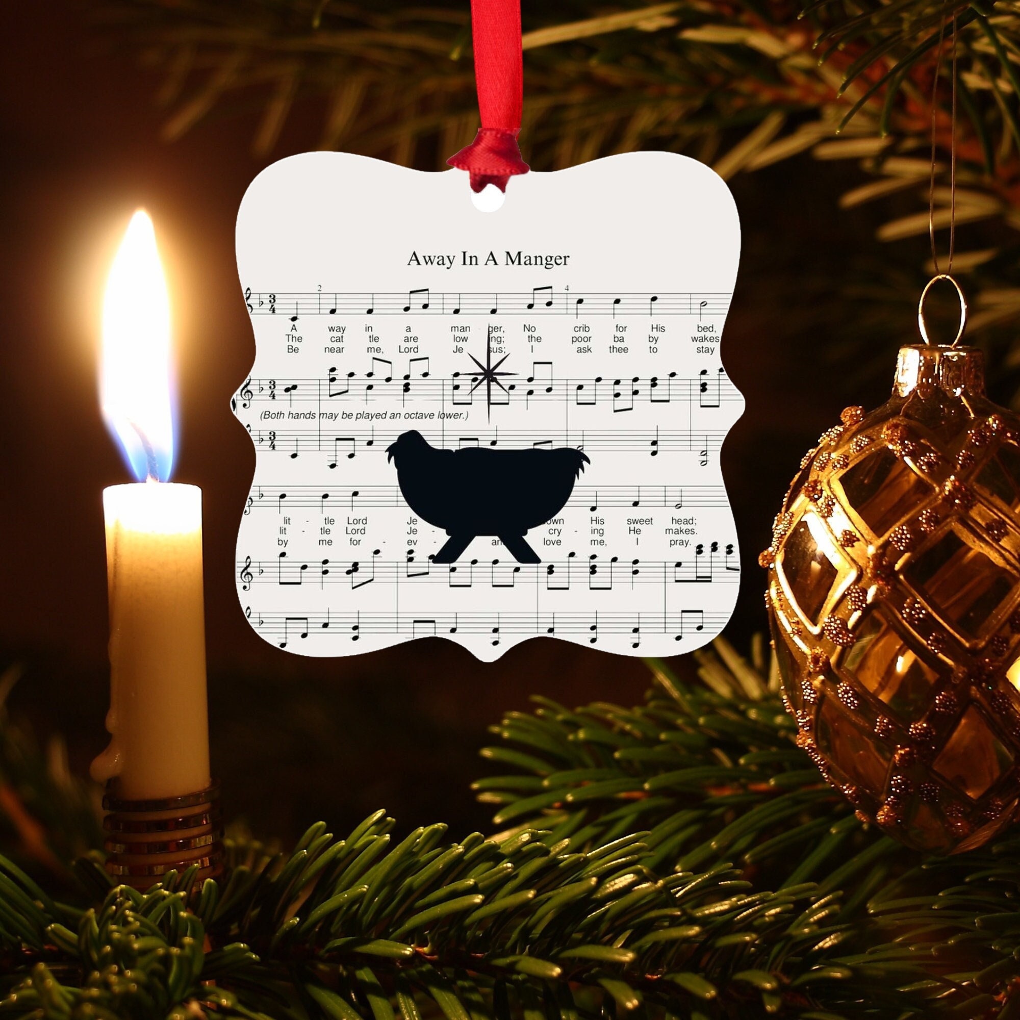 Away in A Manger Sheet Music Ornament Baby Jesus Nativity Ornament ...