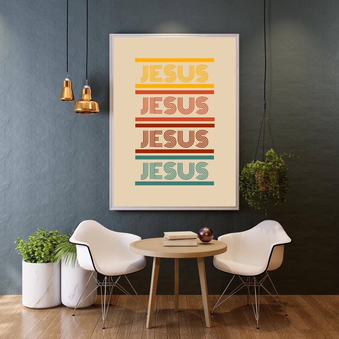 Retro Jesus Print: Groovy Spiritual Poster, Boho Christian Art (digital ...