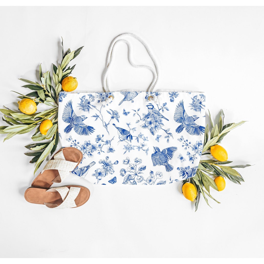 Chinoserie Toile Tote Bag |blue Toile Purse |weekend Travel Bag|toile ...