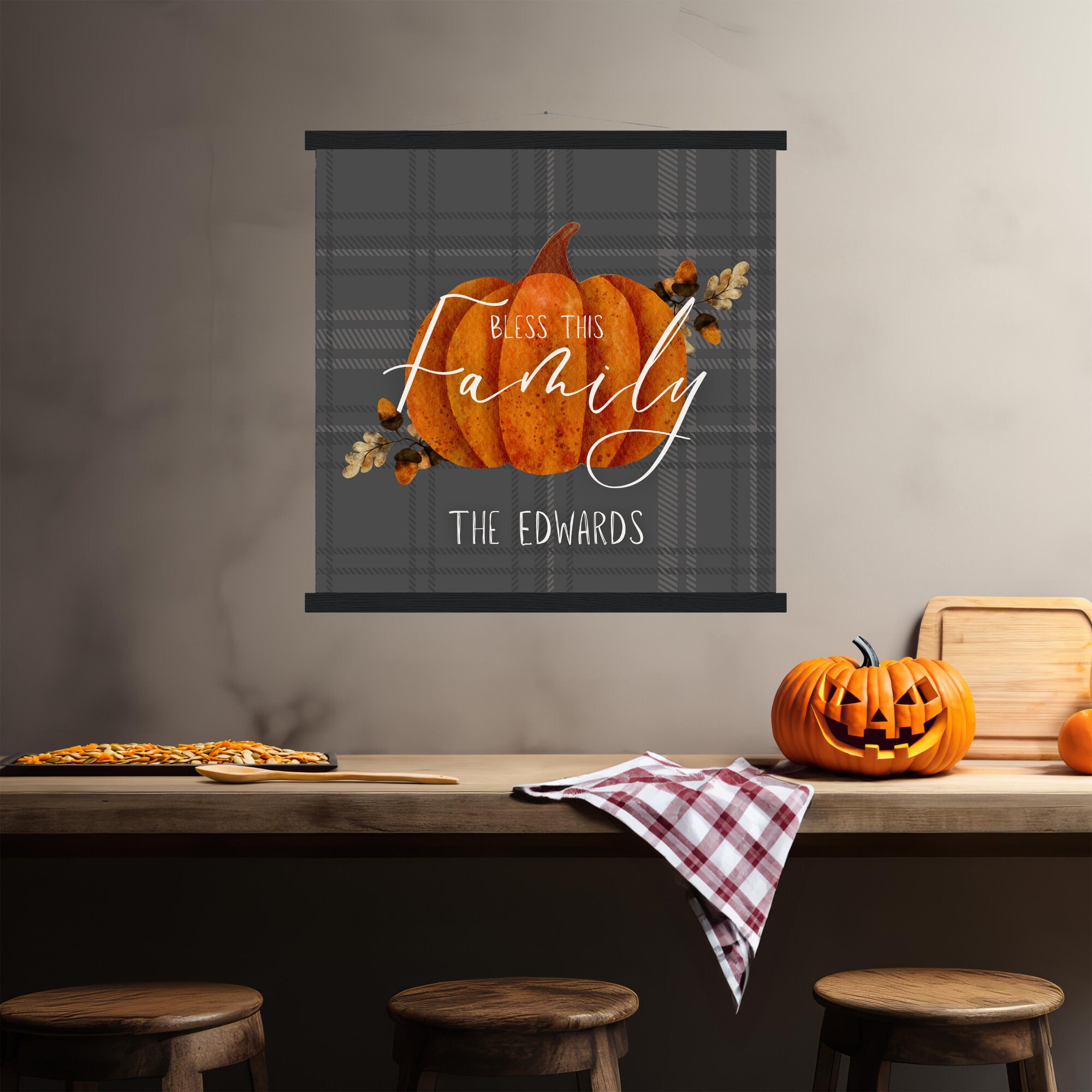 Custom Fall Sign: Bless This House, Last Name Farmhouse Decor - Etsy