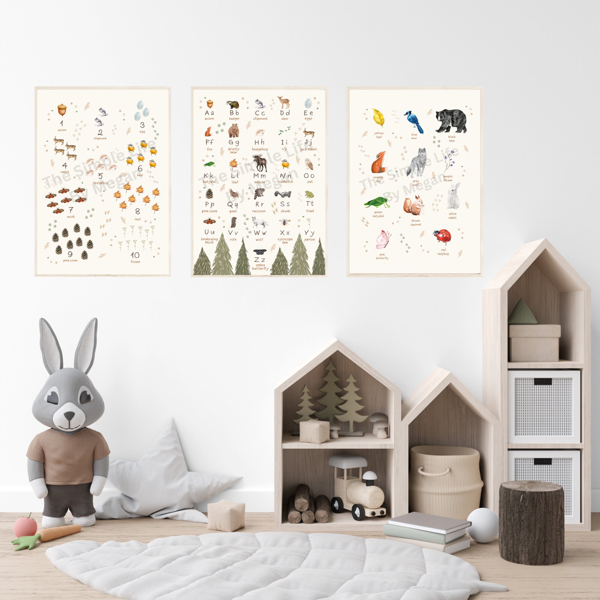 Woodland Animals Alphabet Number Chart: Educational Wall Art Set - Etsy