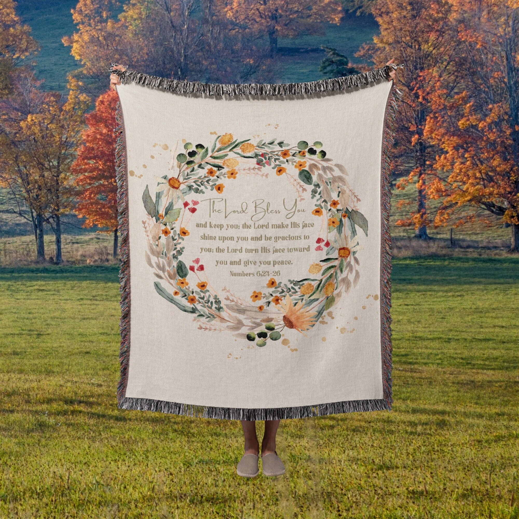 Aaronic Blessing Woven Blanket | Numbers 6:24-26 Botanical Tapestry - Etsy