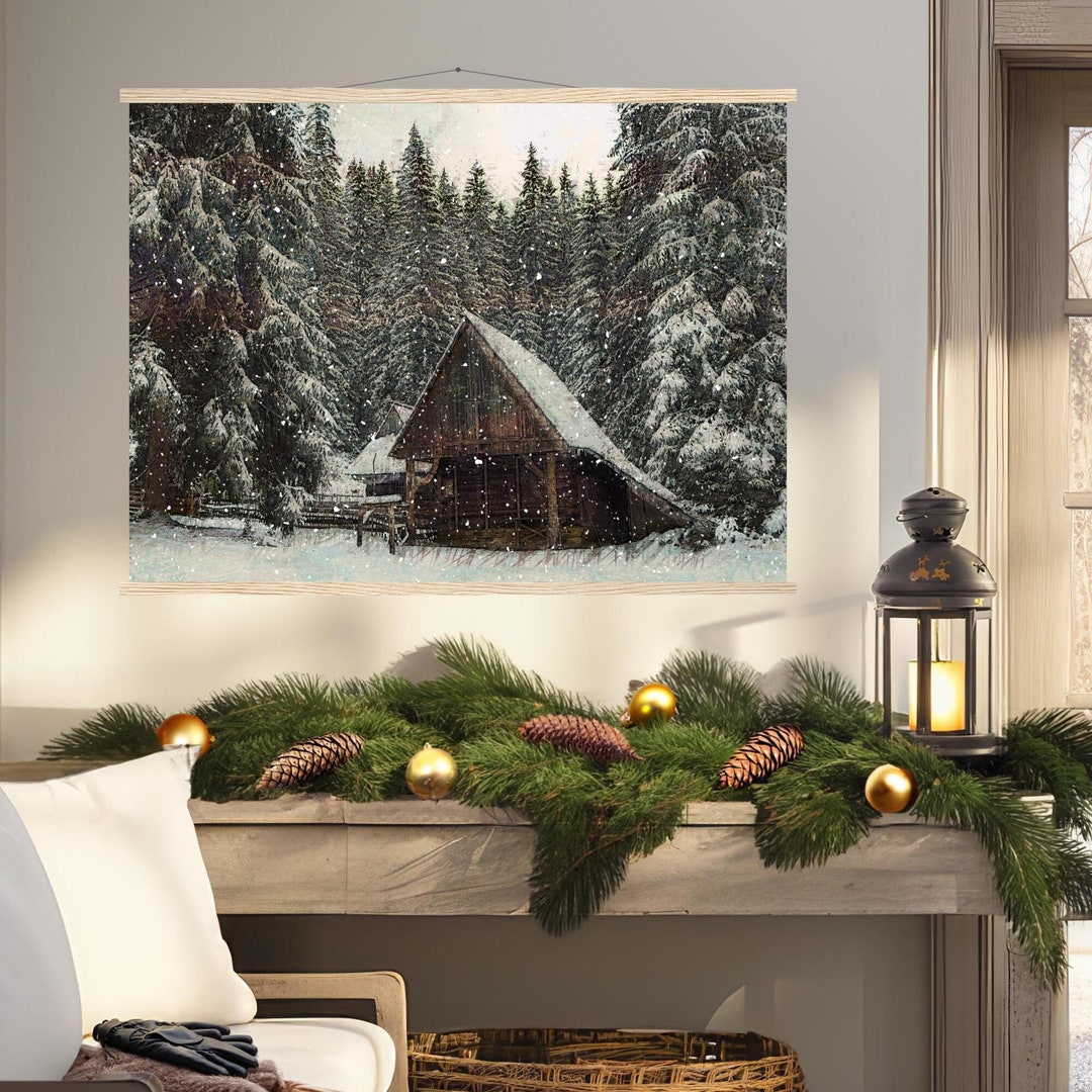 Cabin in the Woods Print | Log Cabin Decor | Douglas Fir Trees ...