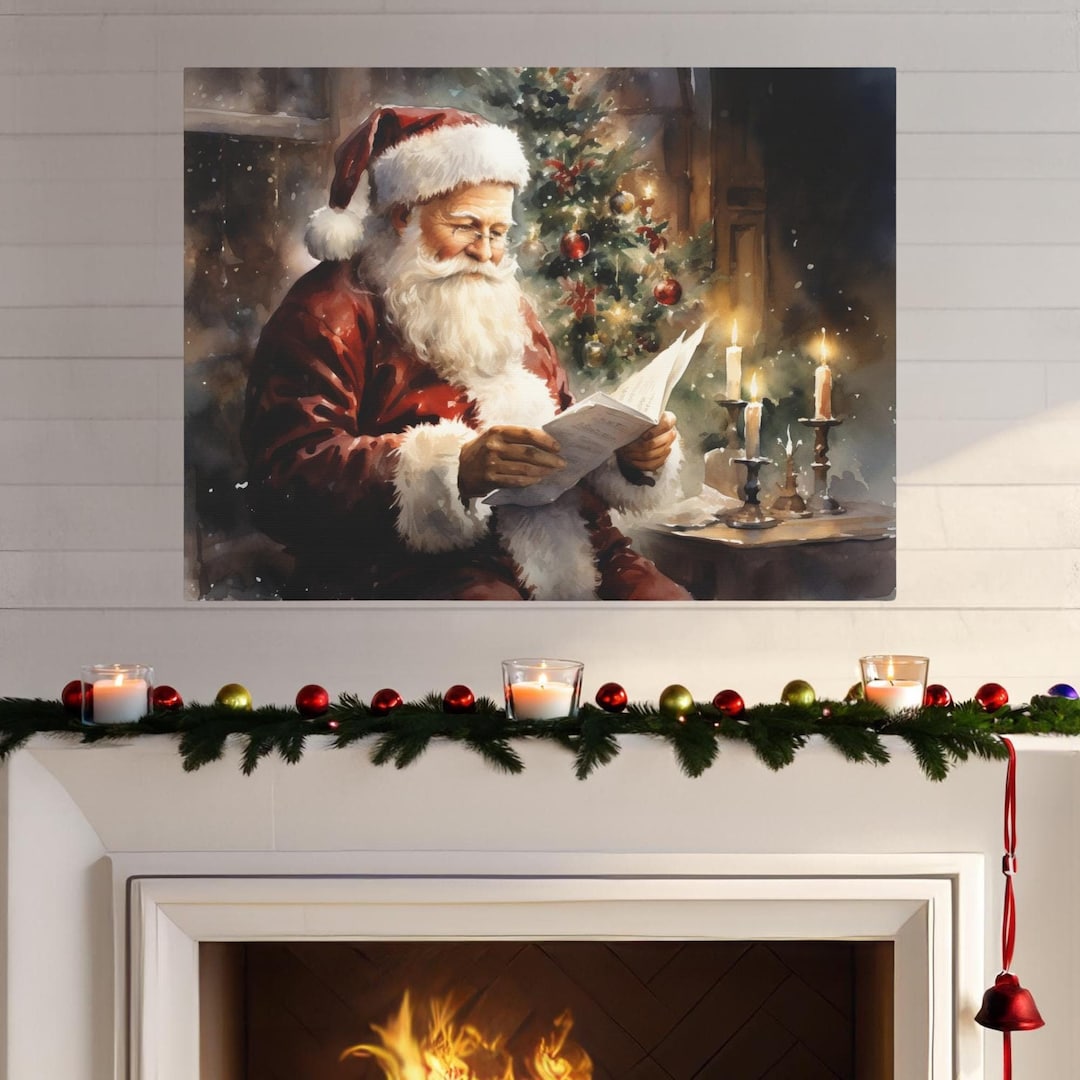 Vintage Santa Print Old World Santa Claus Canvas Large Christmas Sign ...