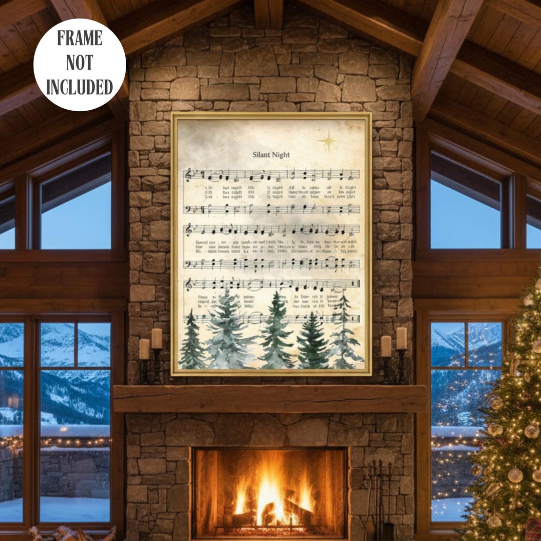 Silent Night Print: Vintage Christmas Hymn, Nativity Art Sheet Music ...