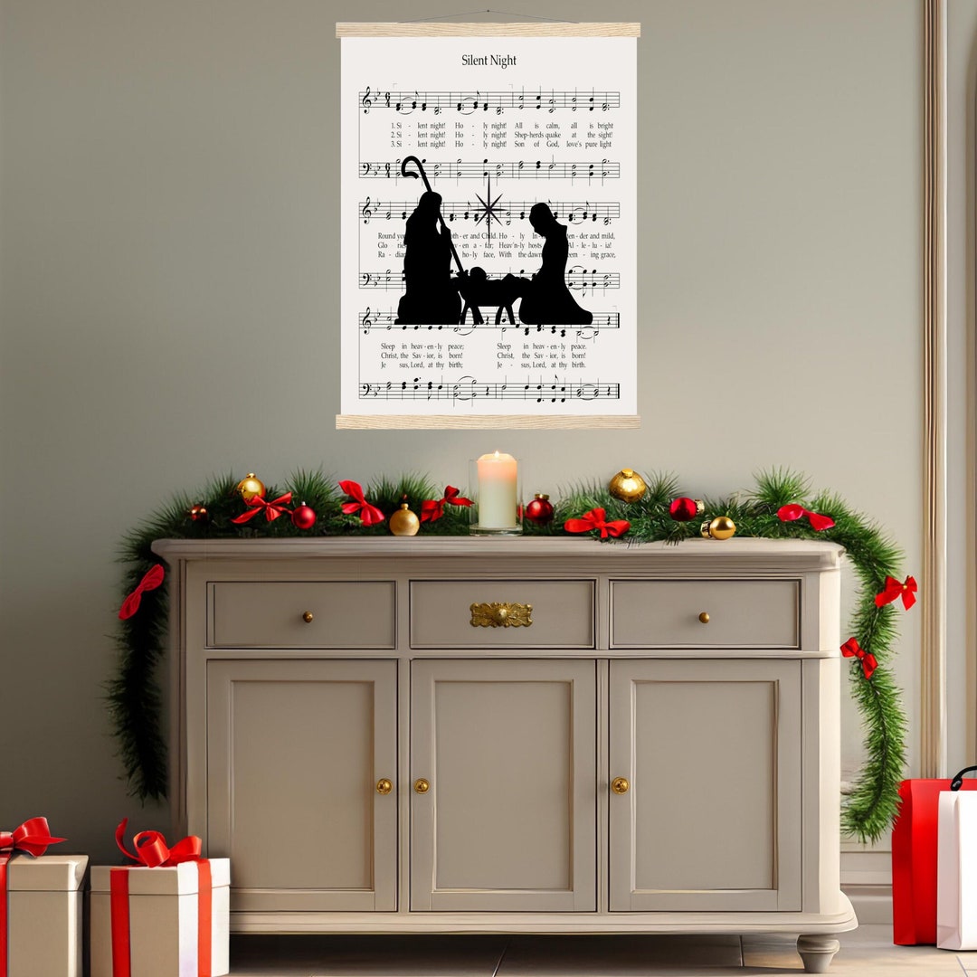Silent Night Christmas Sheet Music Art Nativity Wall Art Nativity Scene ...