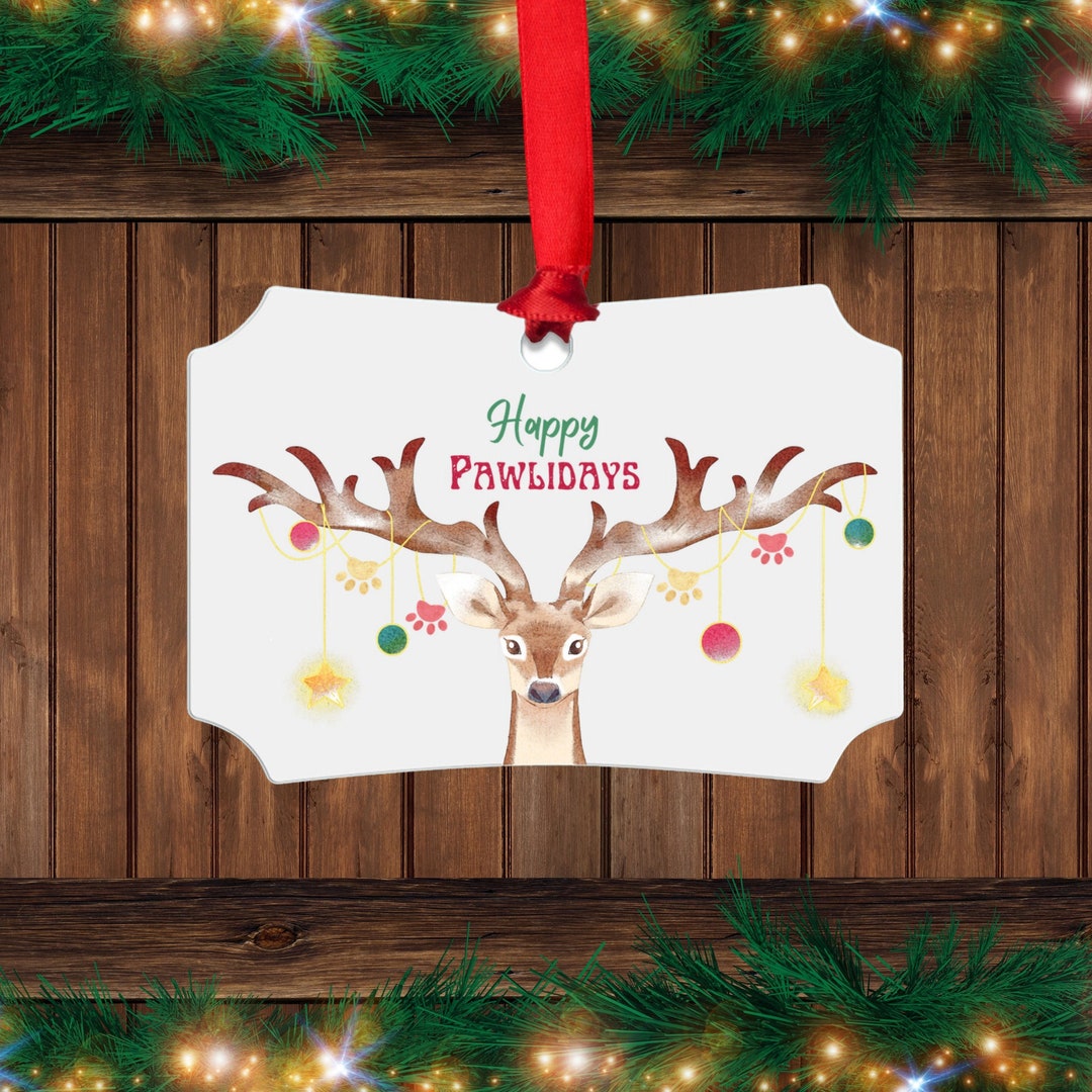 Happy Pawlidays Ornament: Reindeer With Paw Print Lights - Etsy