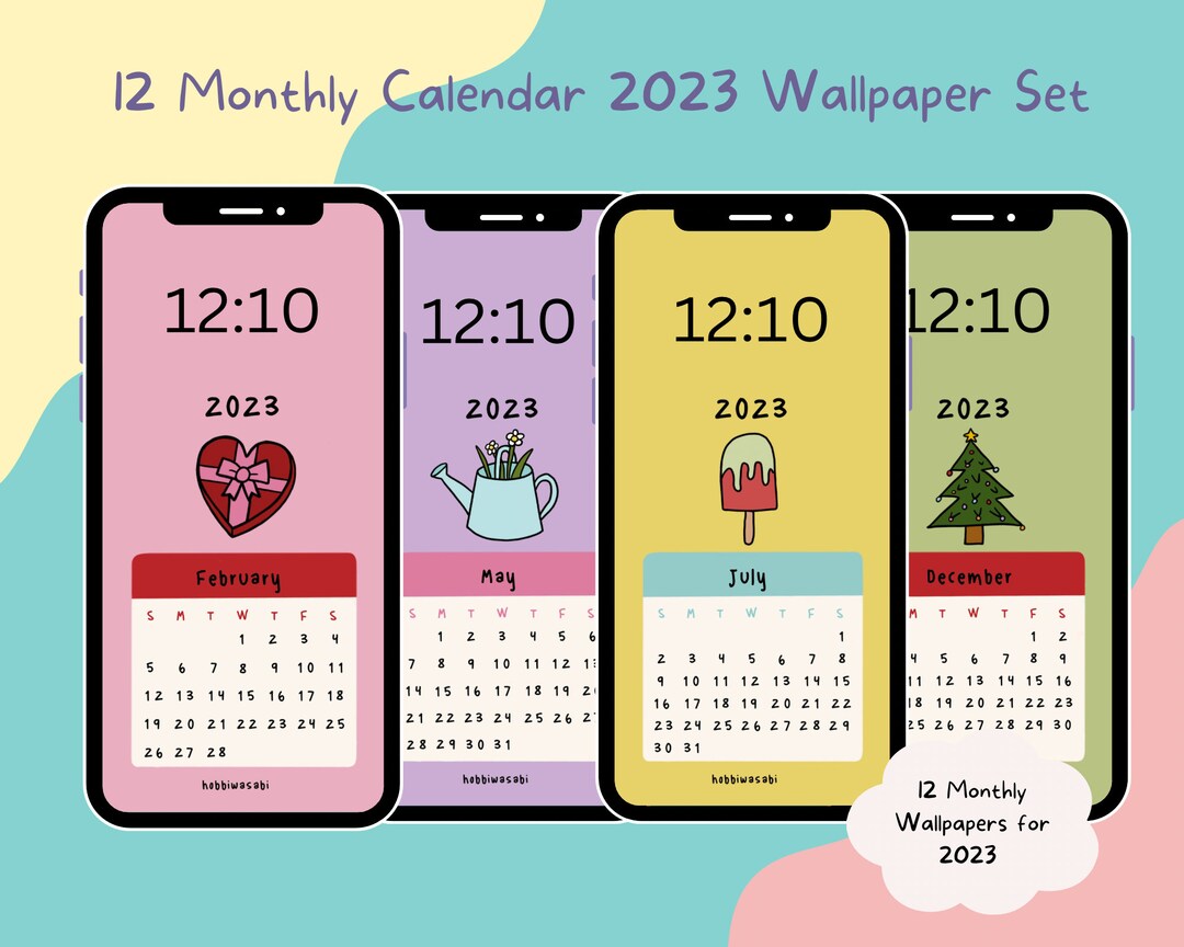 2023 Monthly Digital Calendar Wallpaper Set, Cute Monthly Wallpapers ...