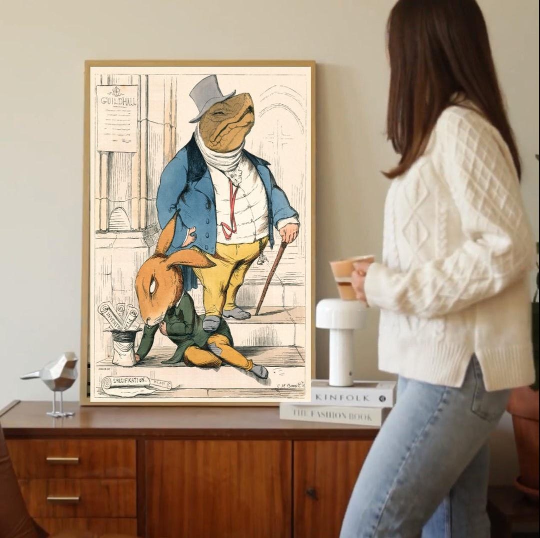 Vintage 1857 Fable Illustration Print the Hare and the Tortoise Artwork ...