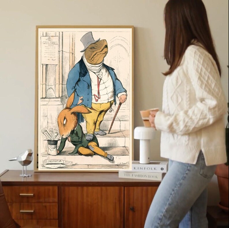 Vintage 1857 Fable Illustration Print the Hare and the Tortoise Artwork ...