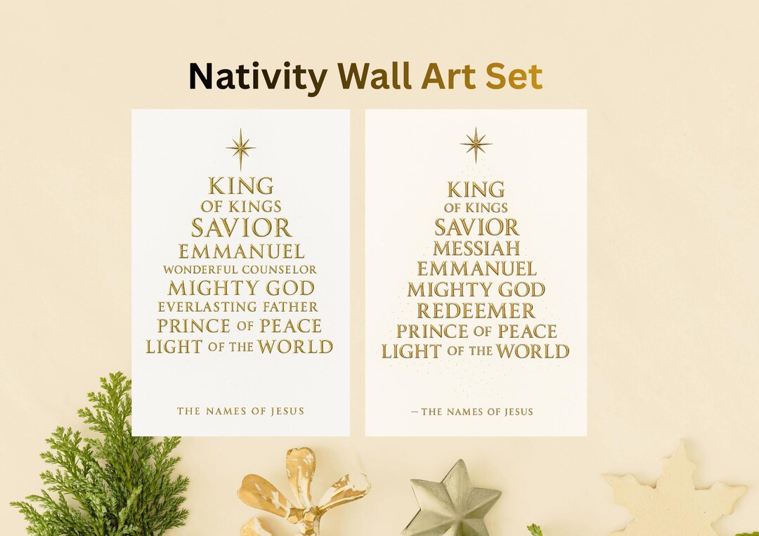 Names of Jesus Christmas Tree Print | Gold Nativity Wall Art (digital ...