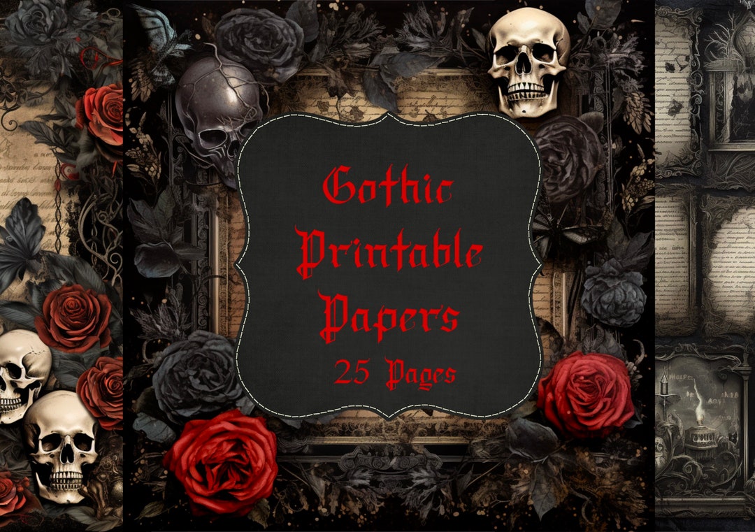 Gothic Printable Papers - Skulls and Roses - Etsy
