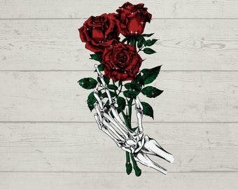 Red Rose Sticker, Rose in Skeleton Hand Stickers, Evil Hand With Rose ...