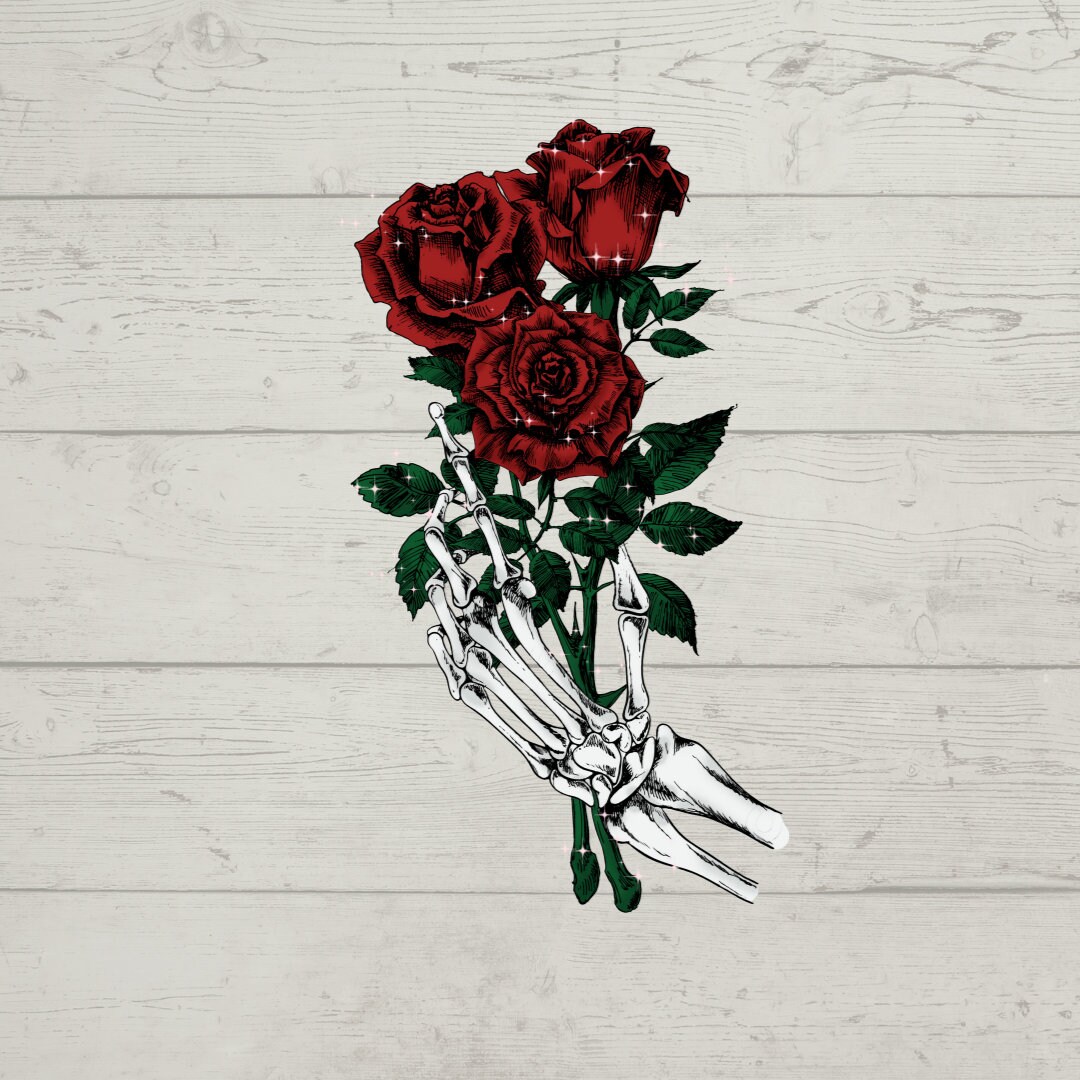 Red Rose Skeleton Hand Sticker, Rose in Skeleton Hand Stickers, Evil ...